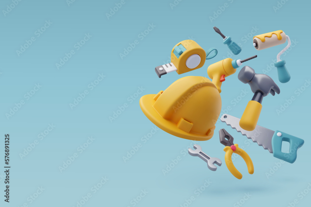 3d Vector of Construction tools icon set, industrial and worker ...