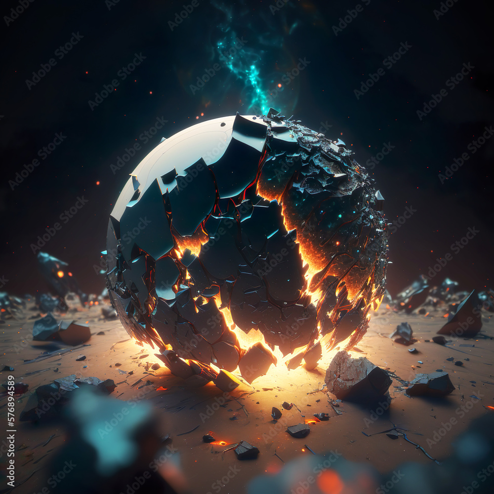 Abstract fracture of a planet. Created using generative ai tools Stock ...