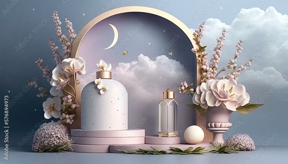 4K resolution or higher, Natural beauty podium backdrop for product ...