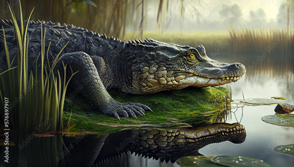 alligator in the swamp Stock Illustration | Adobe Stock