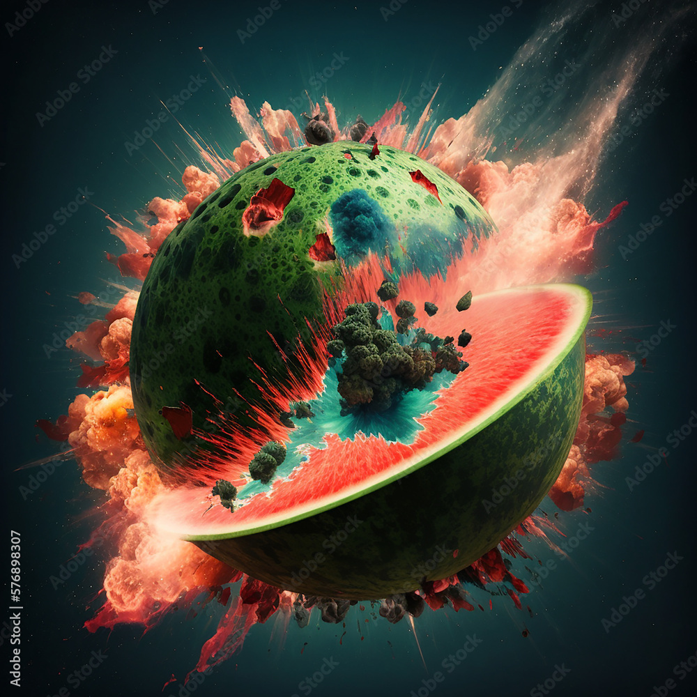Exploding Watermelon, made with Generative AI Stock Illustration ...