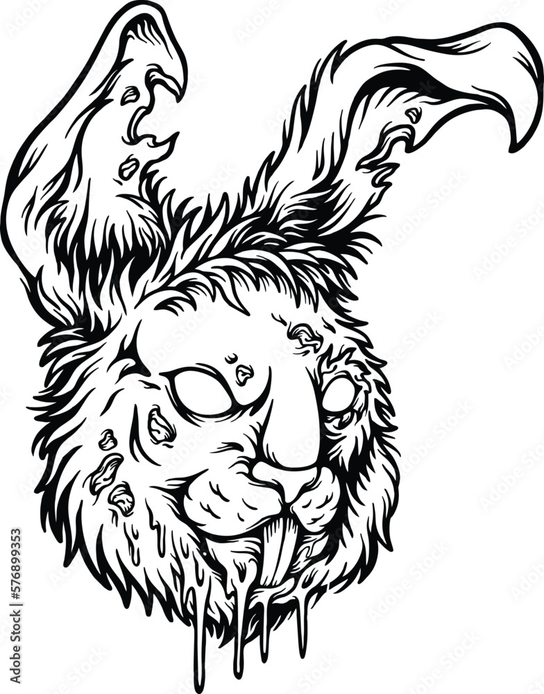 Evil zombie monster bunny head silhouette vector illustrations for your ...