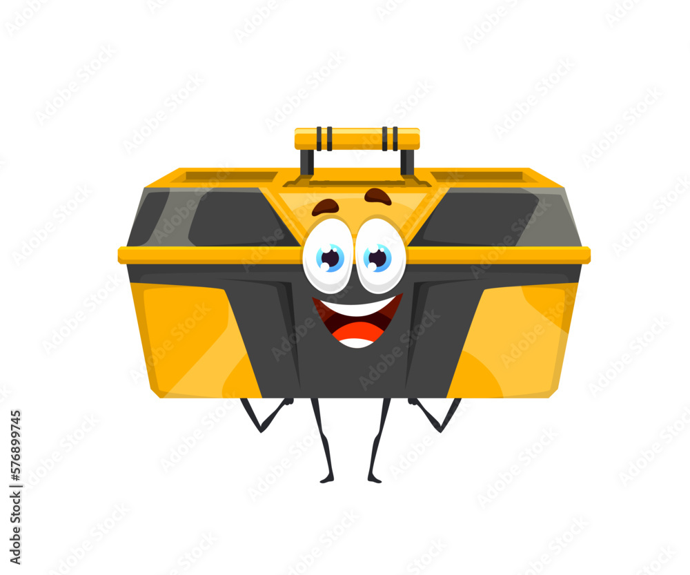 Cartoon toolbox, DIY and construction tool character, vector worker ...