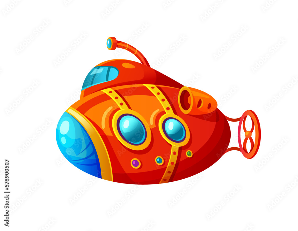 Cartoon submarine with periscope, underwater bathyscaphe boat, vector ...