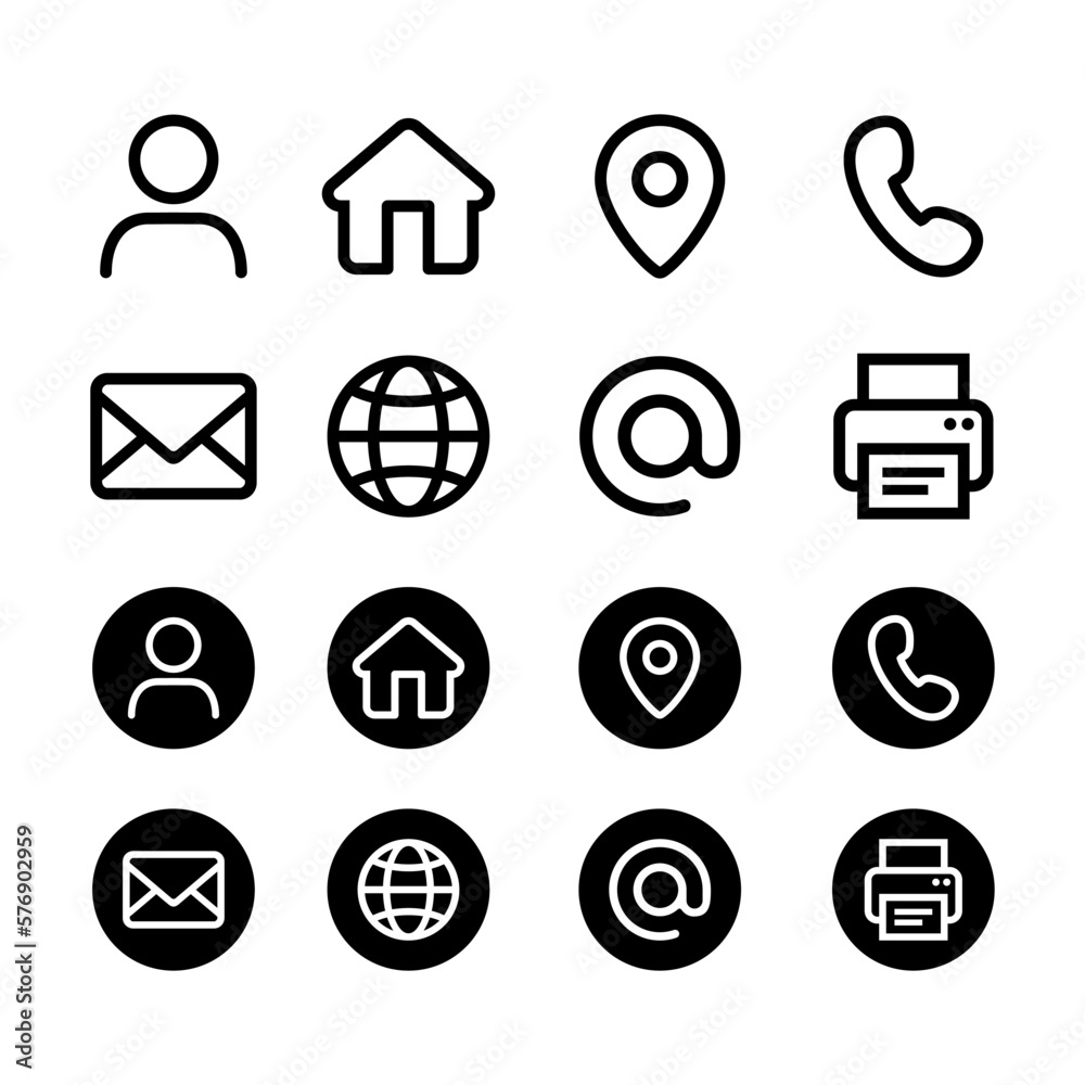 Basic Contact Line Icon Set for Business Card icons, curriculum vitae ...