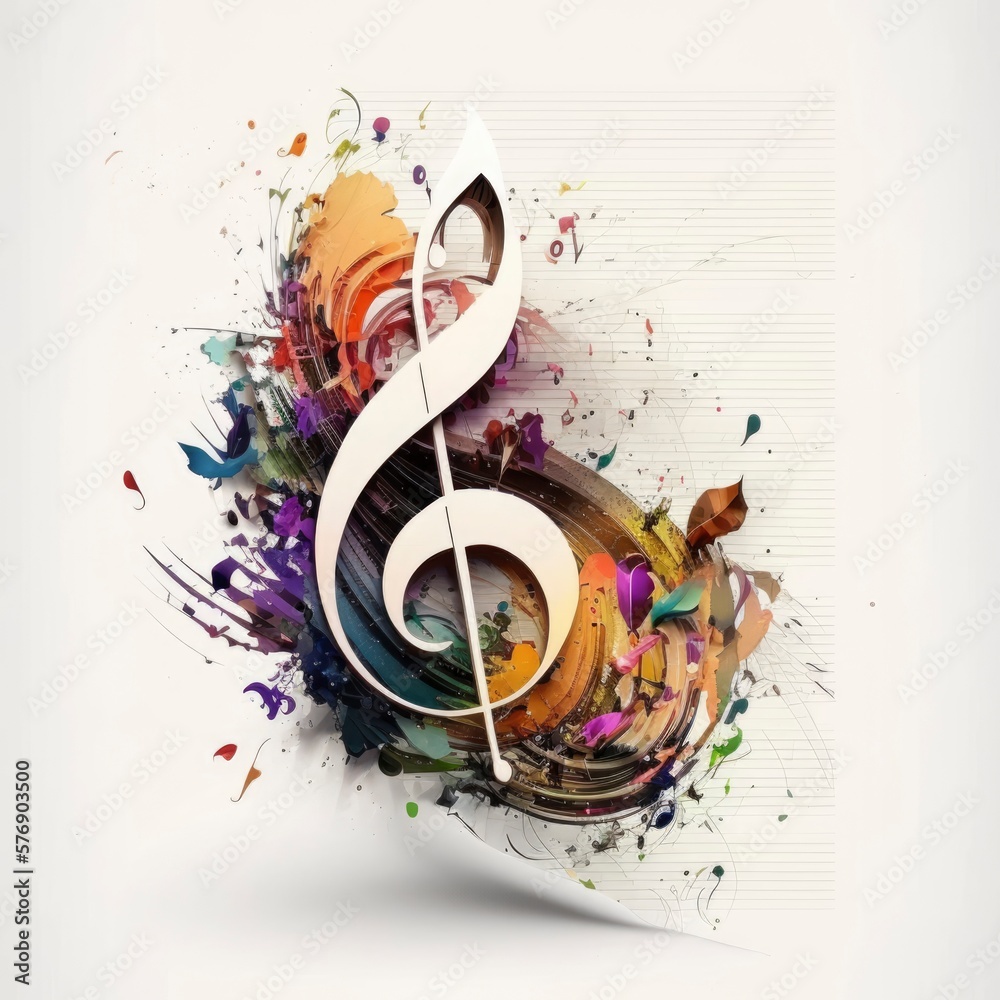 clef music notes colorful rainbow, isolated on white background ...