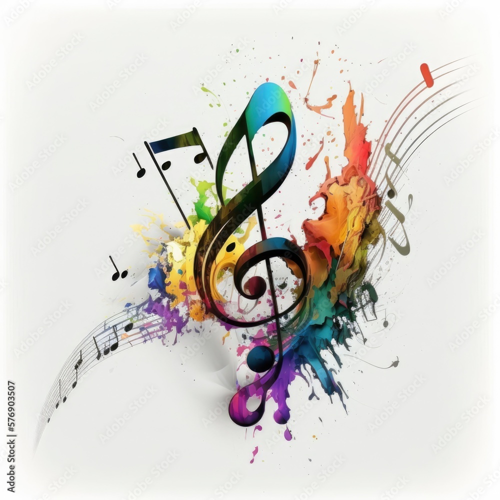 clef music notes colorful rainbow, isolated on white background ...