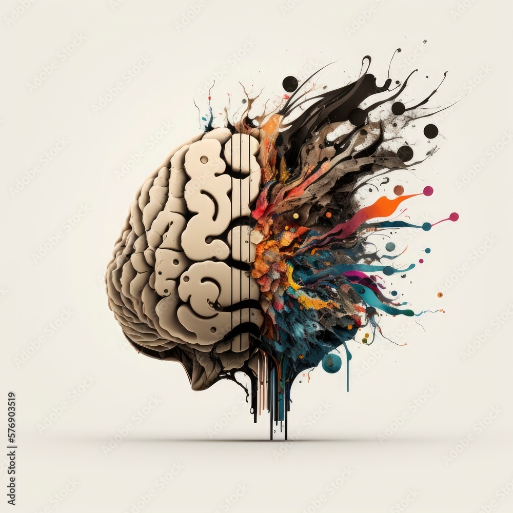 human brain music abstract art, isolated on white background, template ...