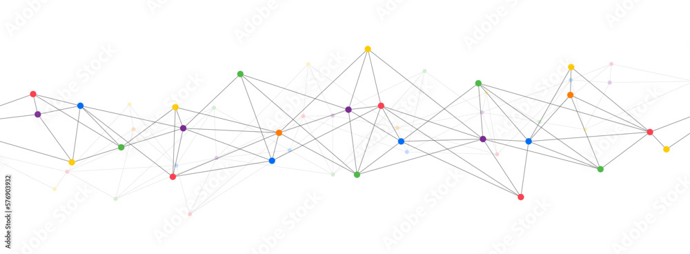 Polygonal network system connect lines and colorful dots background ...