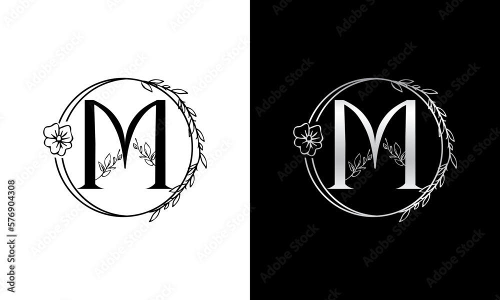 letter M circle ornamen flowers vintage modern logo Stock Vector ...