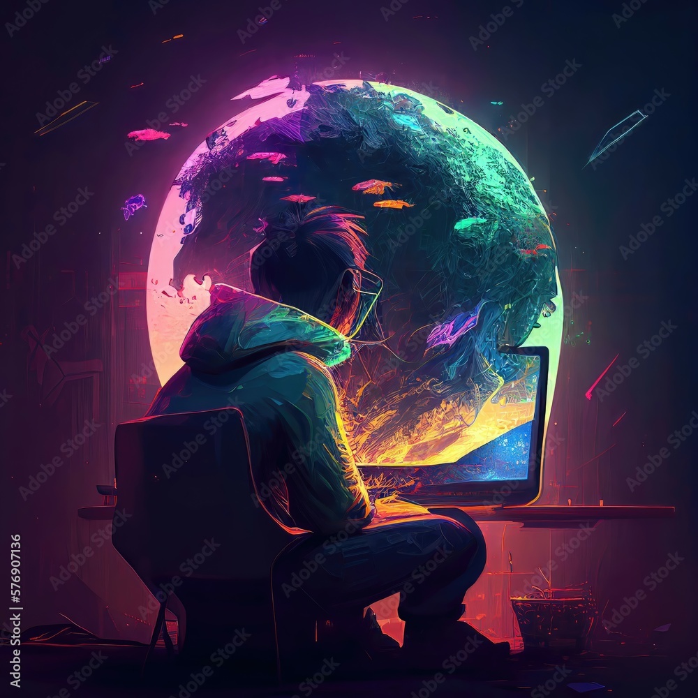 A Concept Illustration Of A Computer Monitor Displaying A Stunning Digital Art Piece Showcasing
