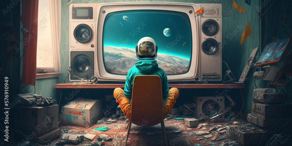 Nerd in a room full of old technology from the 90s Generative AI ...