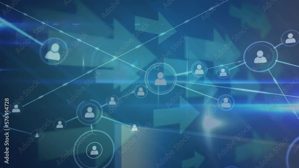 Animation of profile icons connecting with lines and lens flare over ...