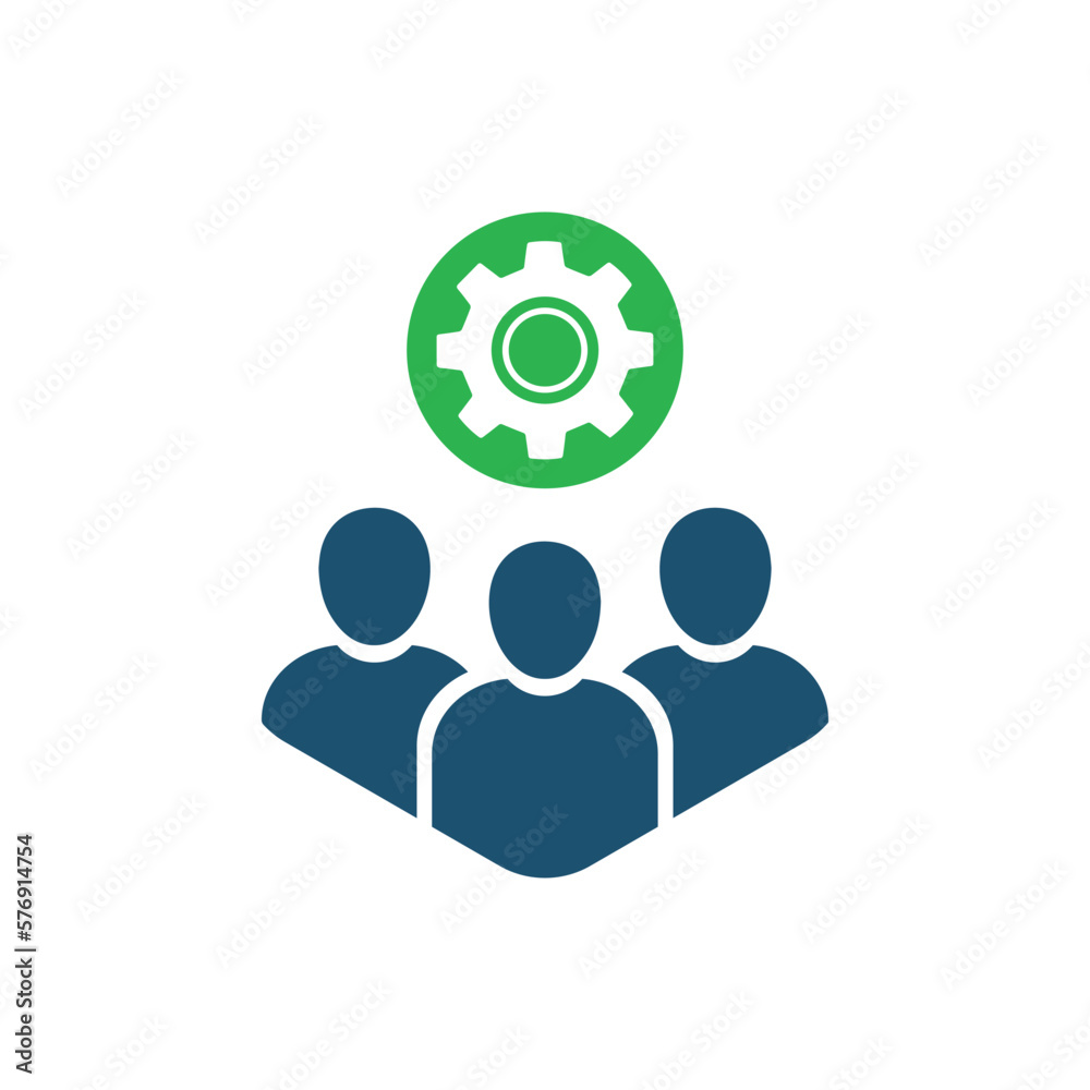 team work icon with gear like easy operation process. flat cartoon ...