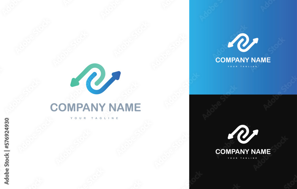 Data transfer logo, link icon. Blue and green gradient. Abstract ...