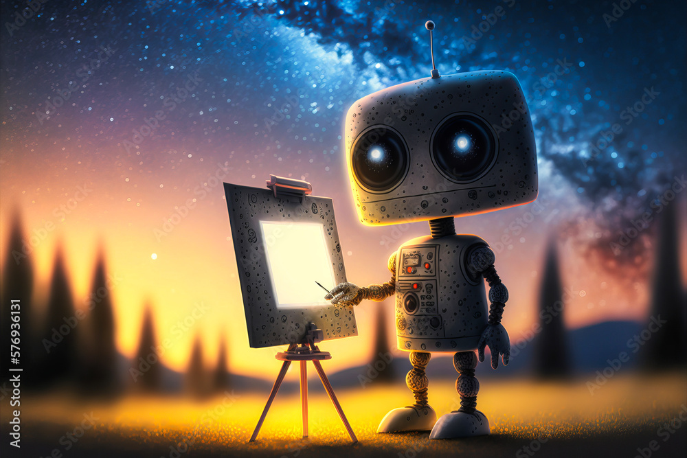 Small humanoid robot that paints algorithmic art on a canvas. A ...