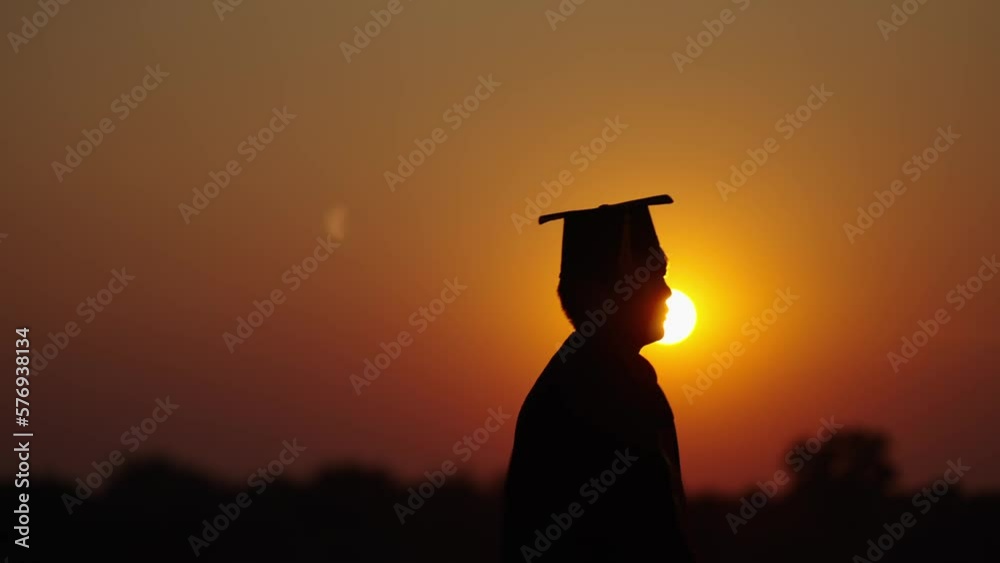 Silhouette Sunset of Graduation Congratulations on the day of ...