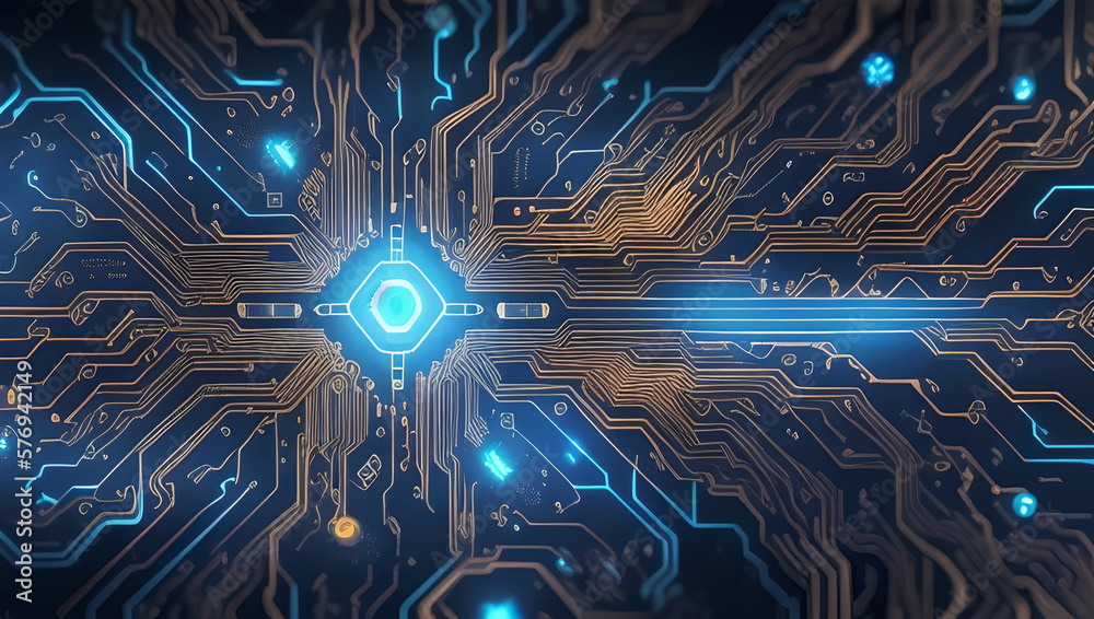 Abstract Gold Blue Glow Digital Tech Cross Circuitry Lines Circuit ...