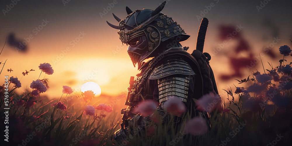 dark sunset over the field of flowers make from colorful grass chops ...