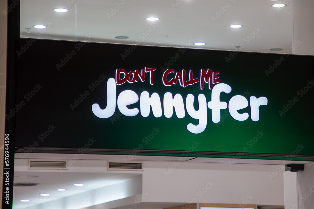 jennyfer logo brand and text sign dont call me on facade clothes store ...