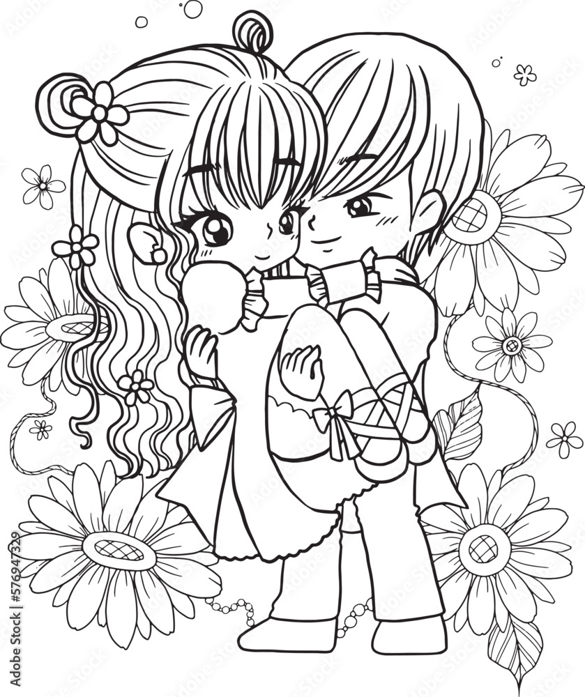 love marry couple love cartoon doodle kawaii anime coloring page cute ...