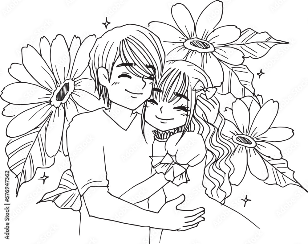 love marry couple love cartoon doodle kawaii anime coloring page cute ...