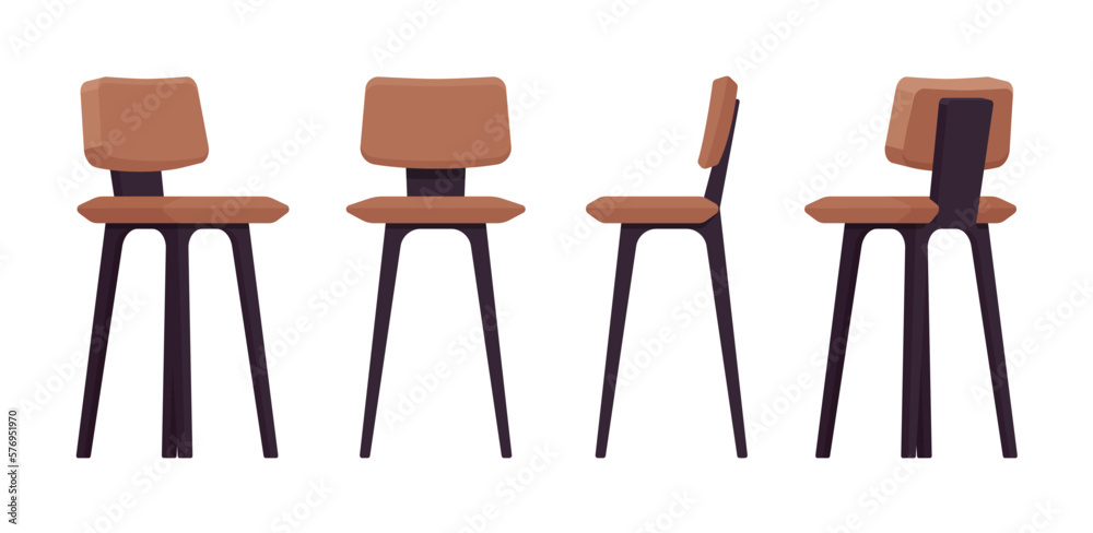 Bar stool tall chair furniture brown set, wood height barstool. Cafe ...