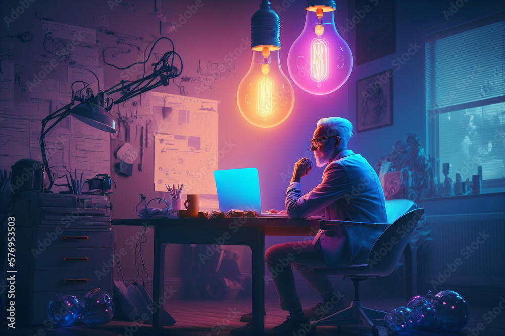 bright idea and creative thinking, visualization of brainstorming, a ...