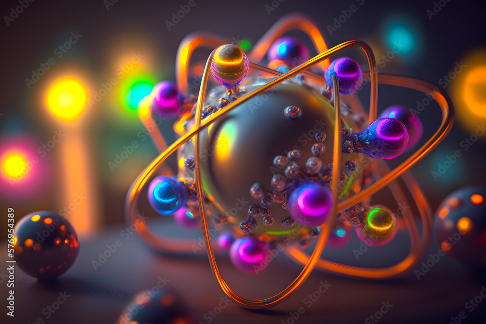 ภาพประกอบสต็อก Enlarged model of an atom with a nucleus of protons ...