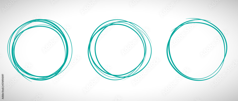 Teal circle line hand drawn set. Highlight hand drawing circle isolated ...