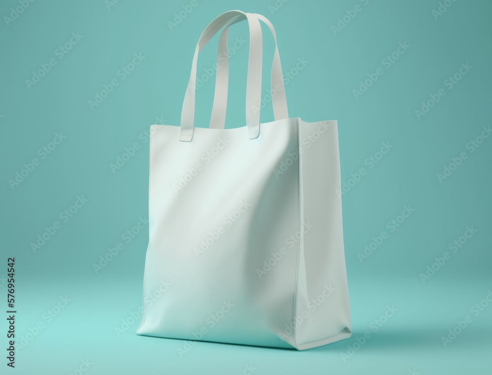 Empty white tote bag mockup isolated on cyan light blue background ...
