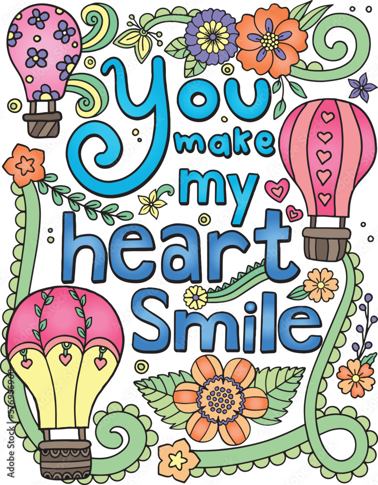 You make my heart smile font with Hot-air balloon and flower elements ...