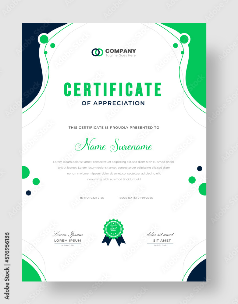 Abstract Clean professional green certificate of appreciation template. diploma modern ...