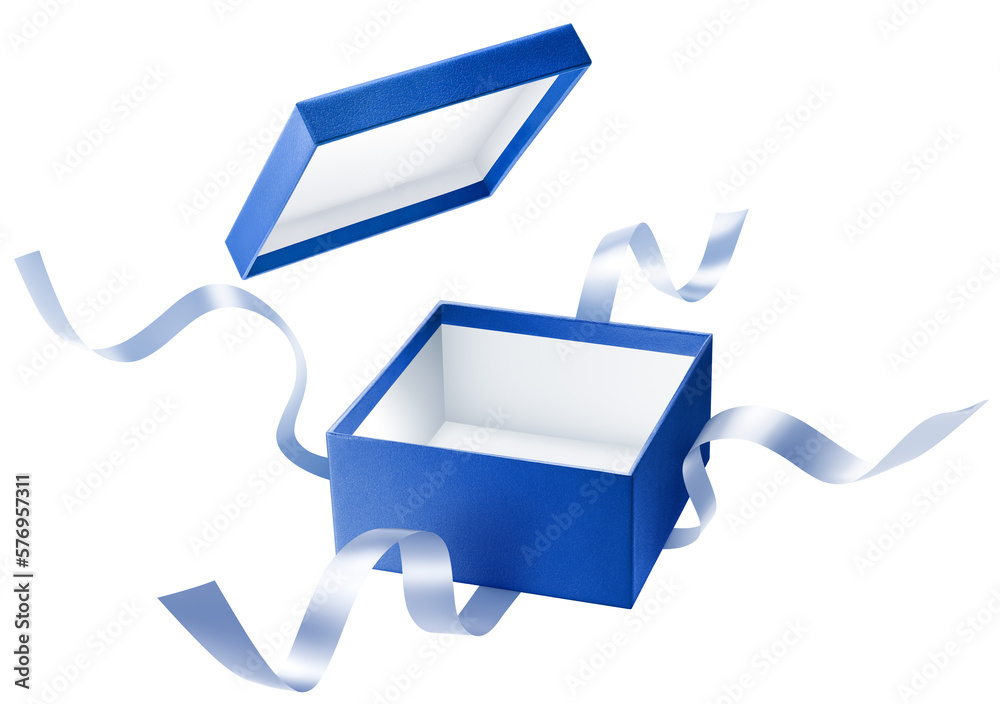 Blue open gift box with ribbon Stock Photo | Adobe Stock