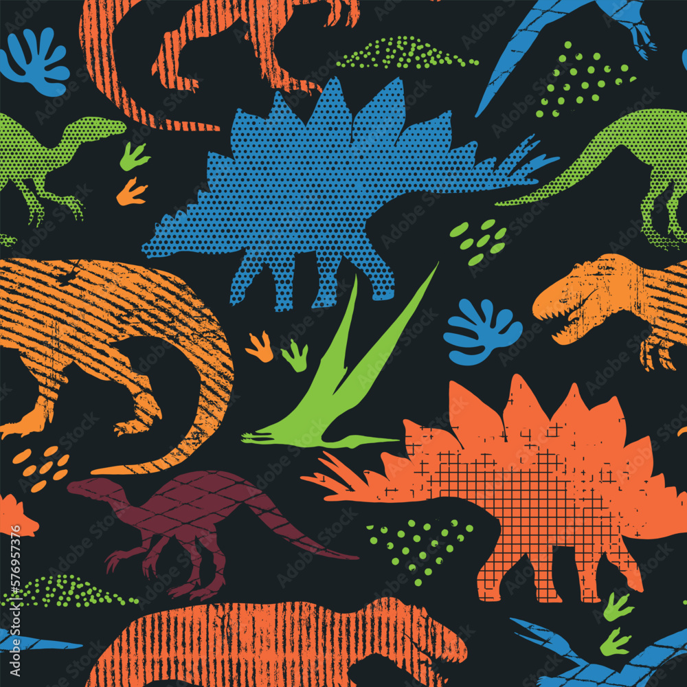 Seamless Dino pattern, print for T-shirts, textiles, wrapping paper ...