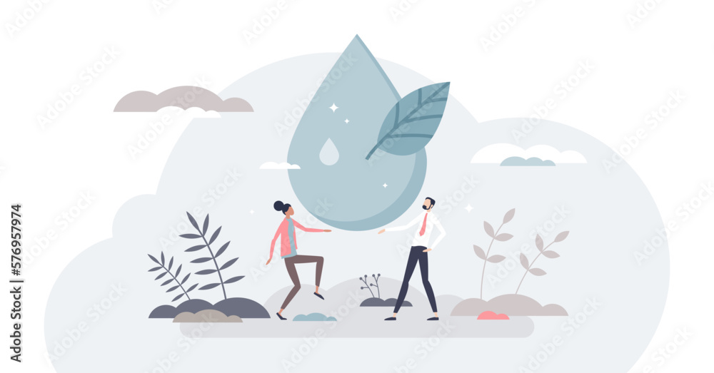 Clean water as pure or fresh drinking aqua droplet tiny person concept ...