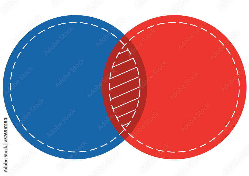 Venn diagram merge red and blue circles chart infographic sign. Two ...