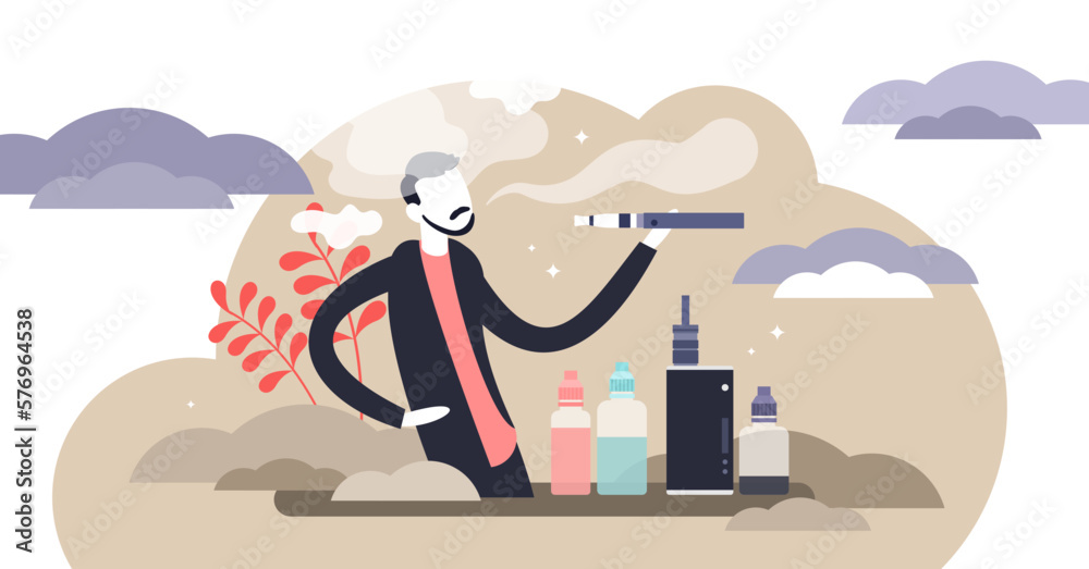 Vaping illustration, transparent background. Flat tiny alternative ...