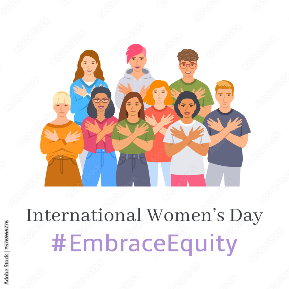 Embrace equity campaign. International Women's Day 2023 theme. Smiling ...