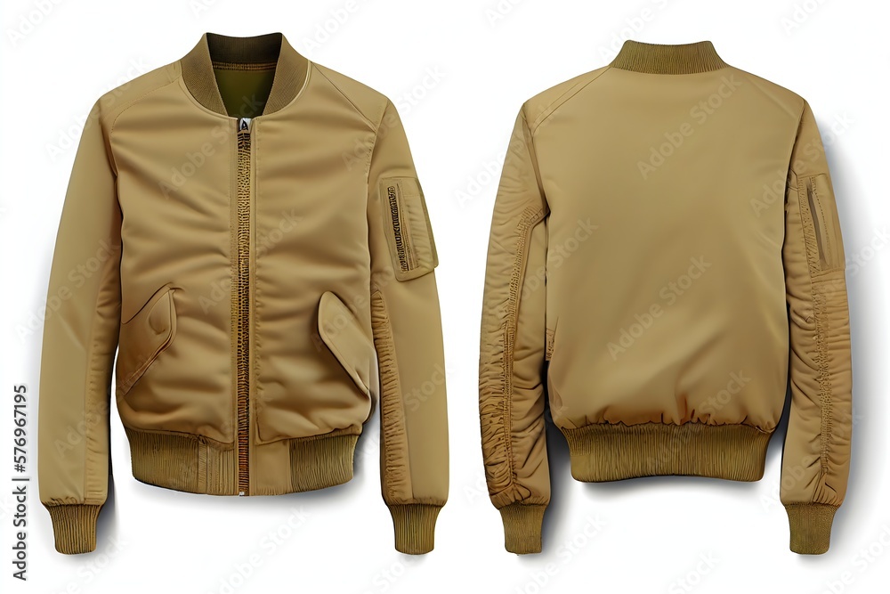 Blank Khaki varsity bomber jacket isolated on white background ...