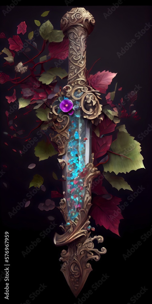 Sword in the stone excalibur, illustration of Magical sword reclaimed by nature in the stone ...