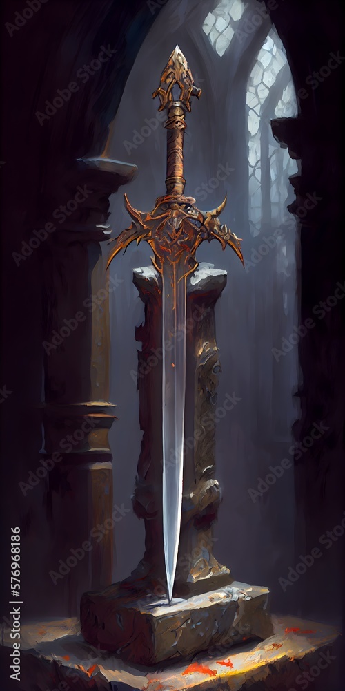 rusted sword magic item, concept art in dark background, generative ai ...