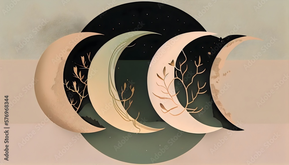 illustration of an background with three phases of the moon goddess ...