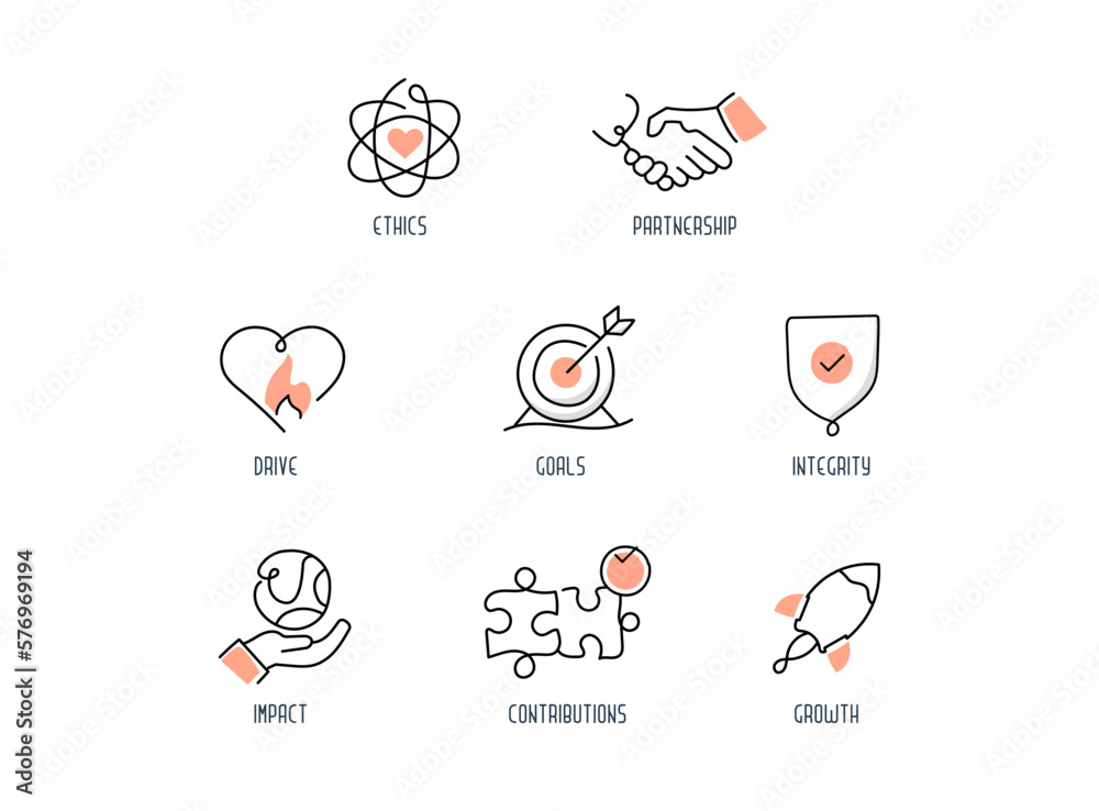 Company Core Values Color monoline style line Icons. Editable Stroke ...