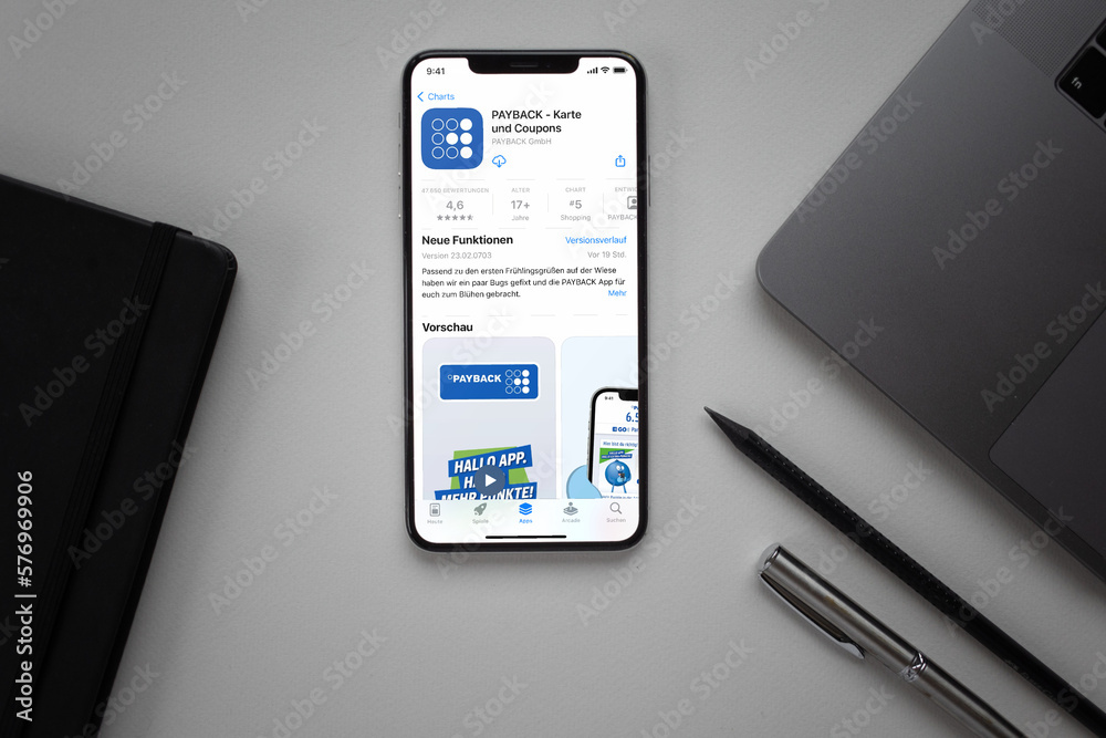 Mobile phone with Payback App Store screen Stock Photo | Adobe Stock