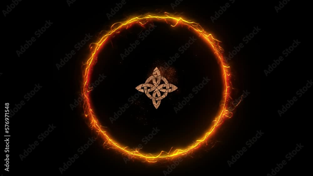 Mystic symbol of cracked stone esoteric celtic knot rotating inside ...