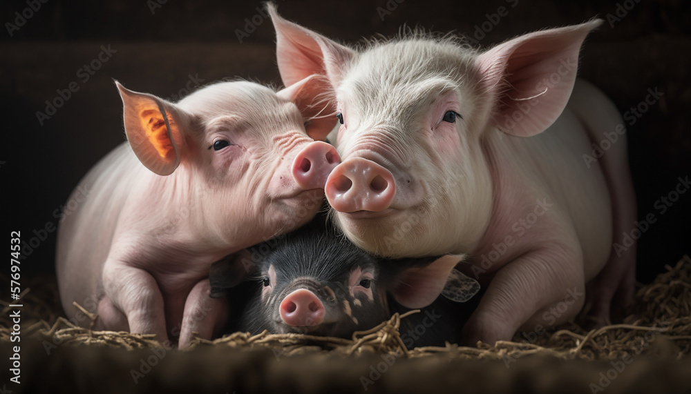 Pig farm with a focus on the mother pigs and their piglets, showcasing ...