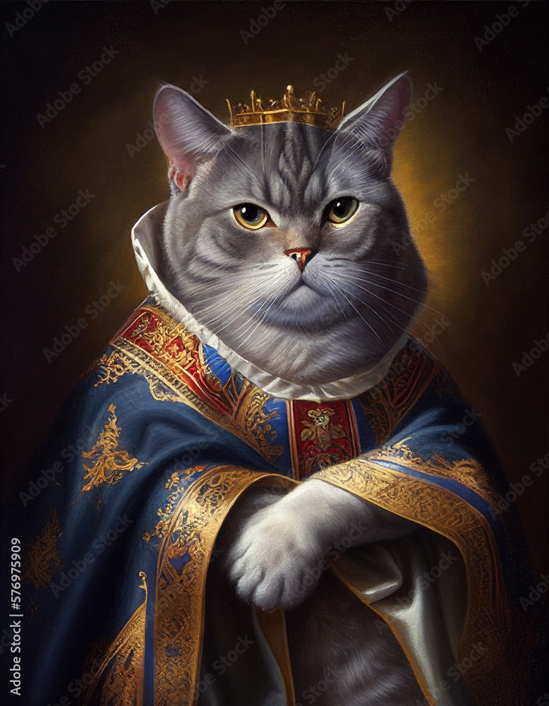 Royal Portrait Painting of an American Shorthair Cat Dressed like a ...