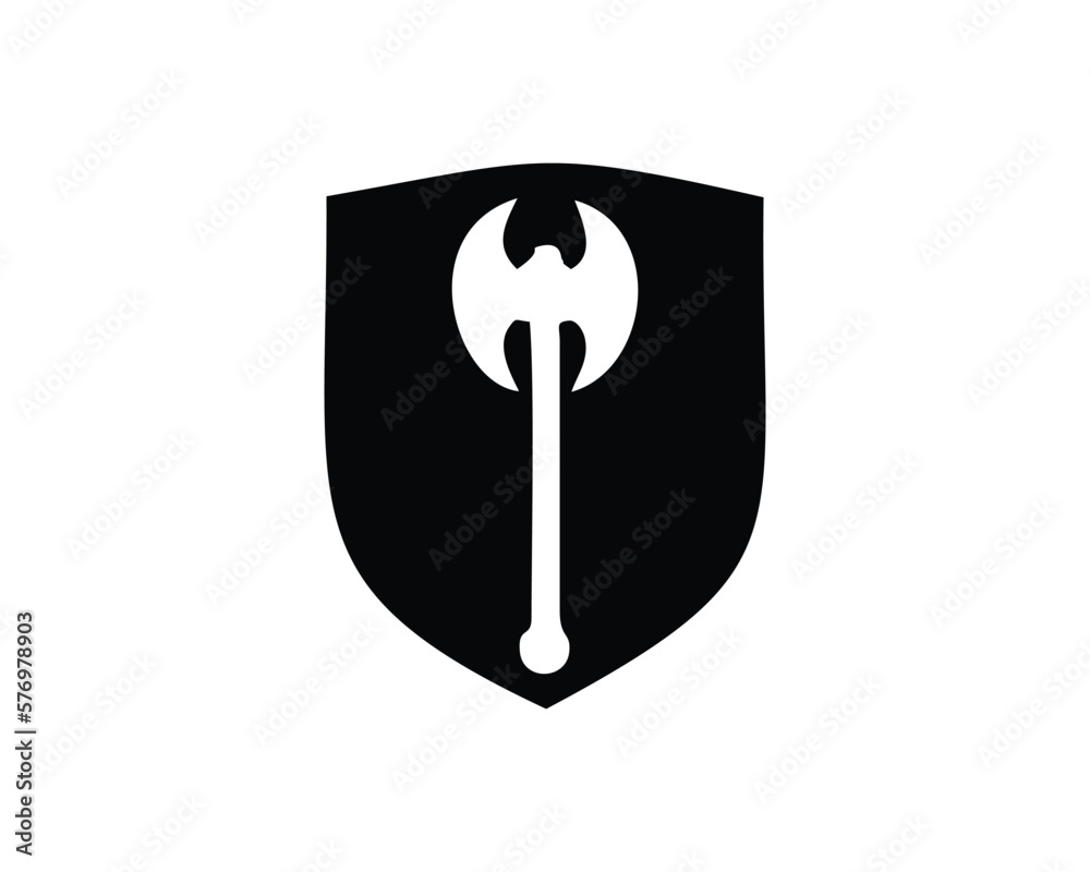 ax and shield combination logo. silhouette vector design. isolated ...