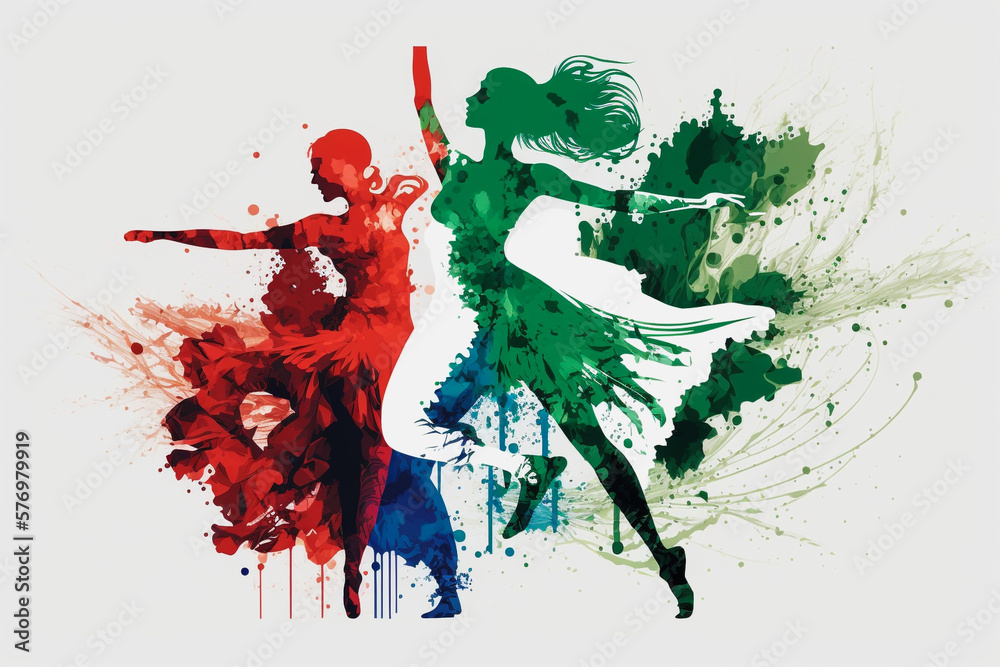 Dancers in hip colors, watercolor blue, green and red, Generative AI ...